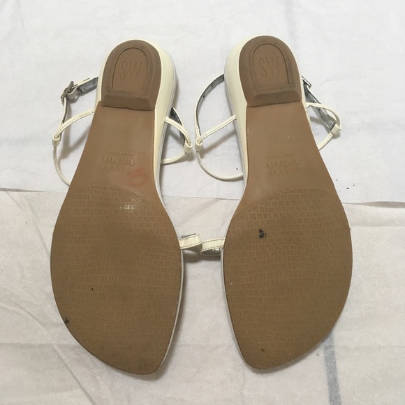 Stuart Weitzman | Shoes | Stuart Weitzman White Leather Flat Sandals ...